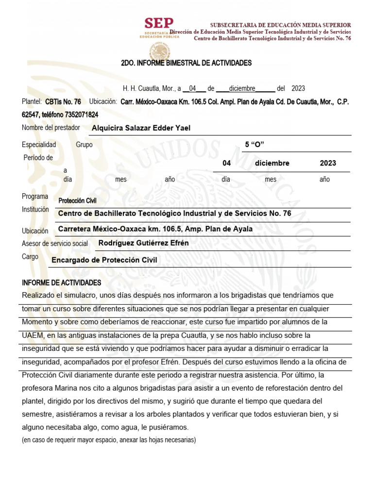 Informe Bimestral CBTis 76: Actividades y Cursos | PDF | Informática