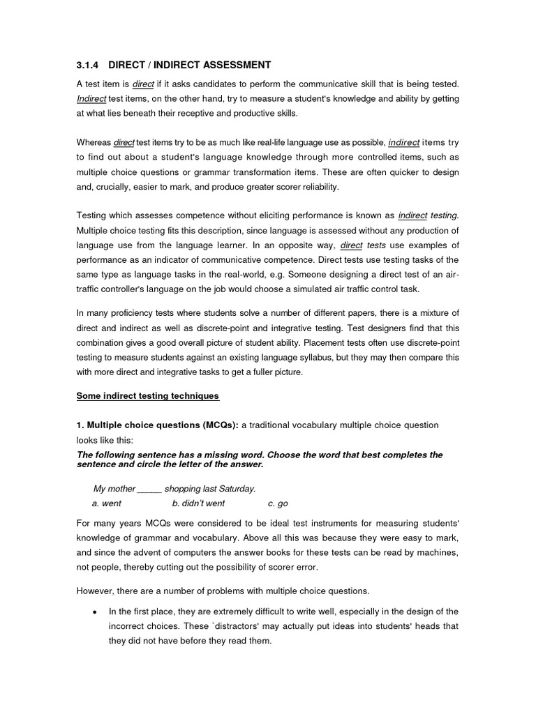 3.1.4 Direct - Indirect Assessment | PDF | Multiple Choice ...