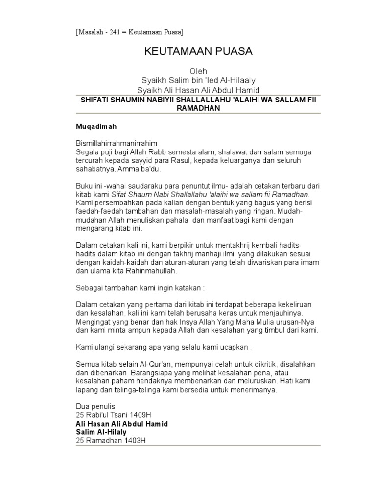 Masalah - 241 Keutamaan Puasa | PDF