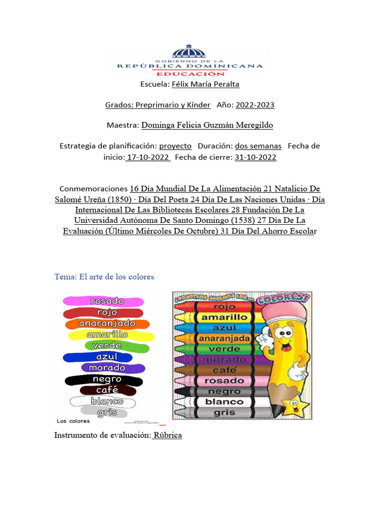 Proyecto de Colores en Preescolar | PDF | Color | Dibujo