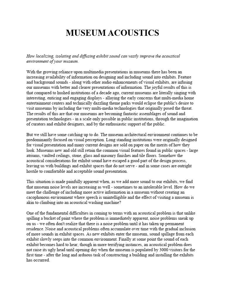 Museum Acoustics | PDF | Loudspeaker | Sound