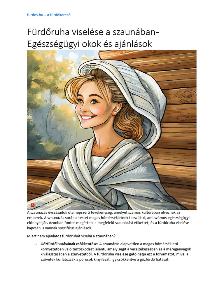 Fürdőruha Viselése A Szaunában: Egészségügyi Okok És Ajánlások | PDF