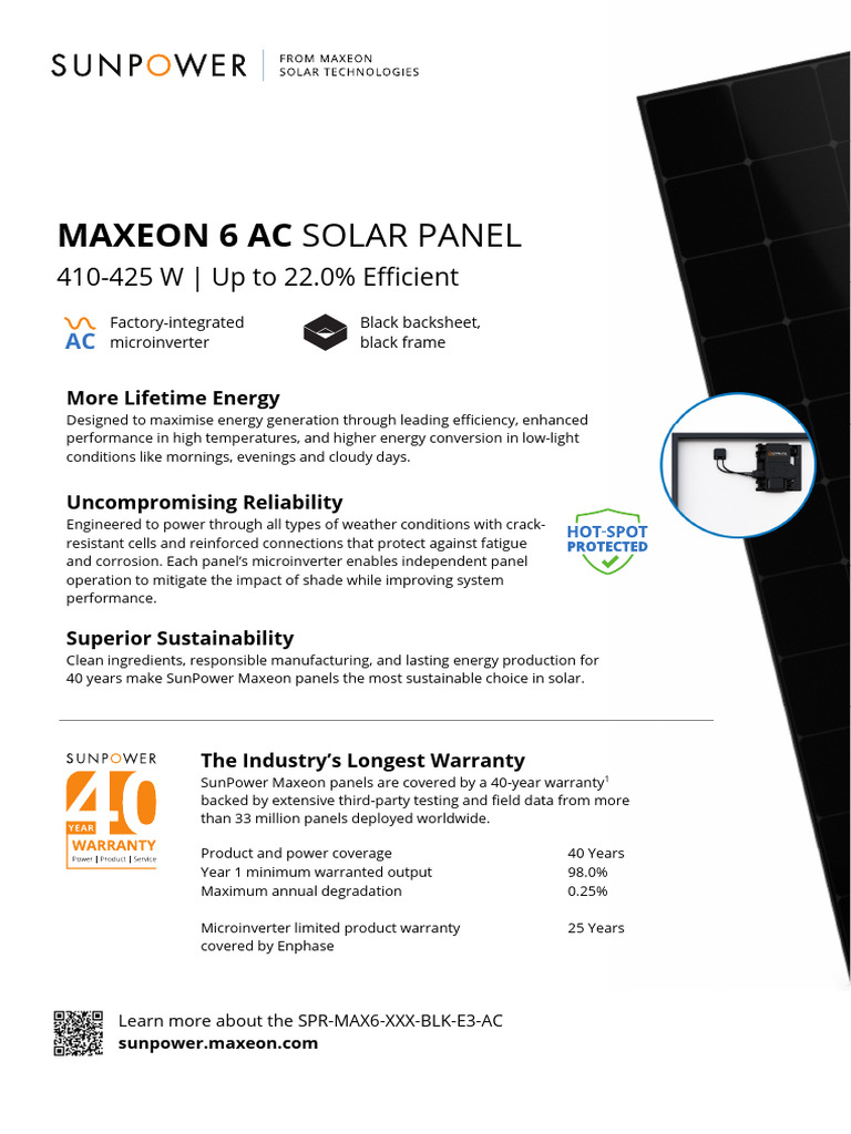 Maxeon 6 AC Solar Panel Specs | PDF | Metrology | Electrical Engineering