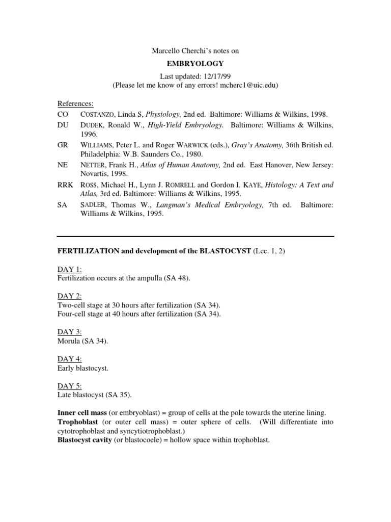 Embryology Notes: Key Development Stages | PDF | Aorta | Heart Valve