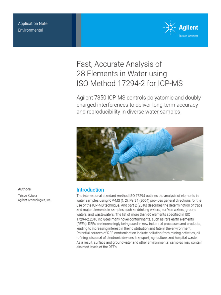 ISO 17294-2 Analysis with Agilent 7850 ICP-MS | PDF | Detection Limit ...