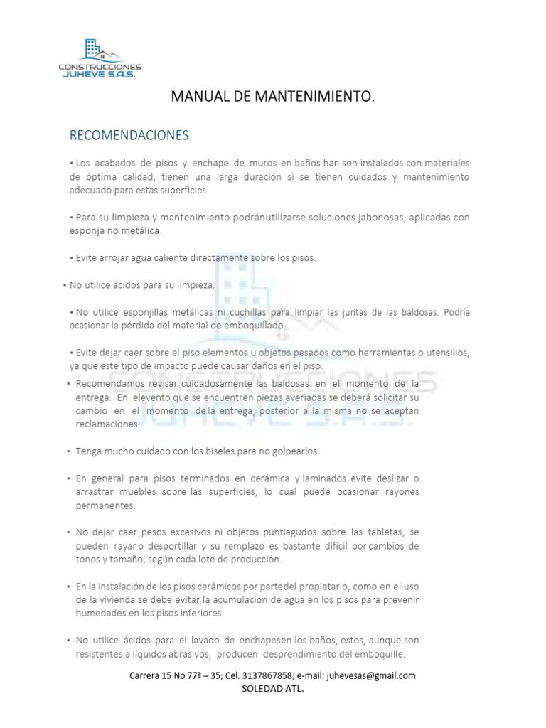 MANUAL DE MANTENIMIENTO | PDF | Materiales | Sector secundario de la economía