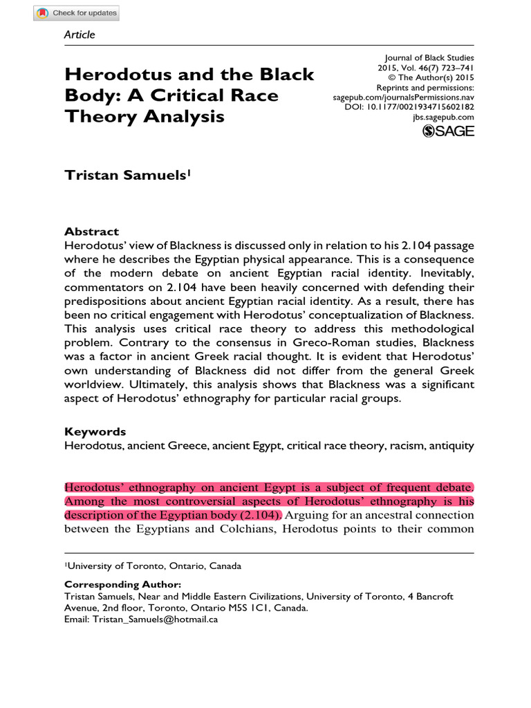 Samuels, Tristan - Herodotus and The Black Body - A Critical Race ...