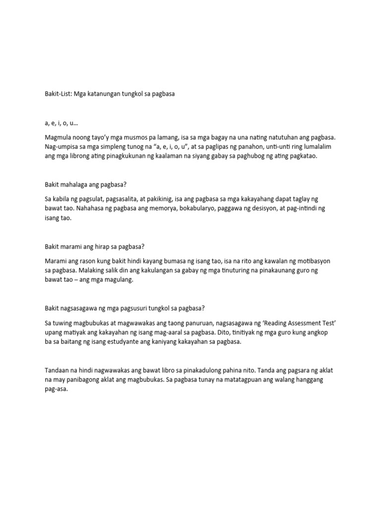 Bakit List | PDF