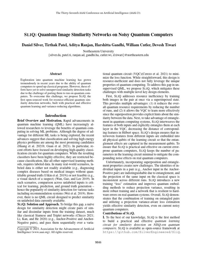 SLIQ: Quantum Image Similarity Networks On Noisy Quantum Computers | Download Free PDF | Quantum ...