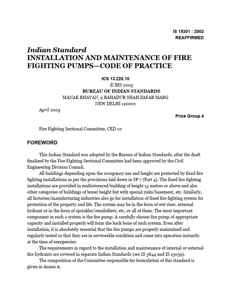 IS 15301 (Fire Fighting Pump House) | PDF | Pump | Valve