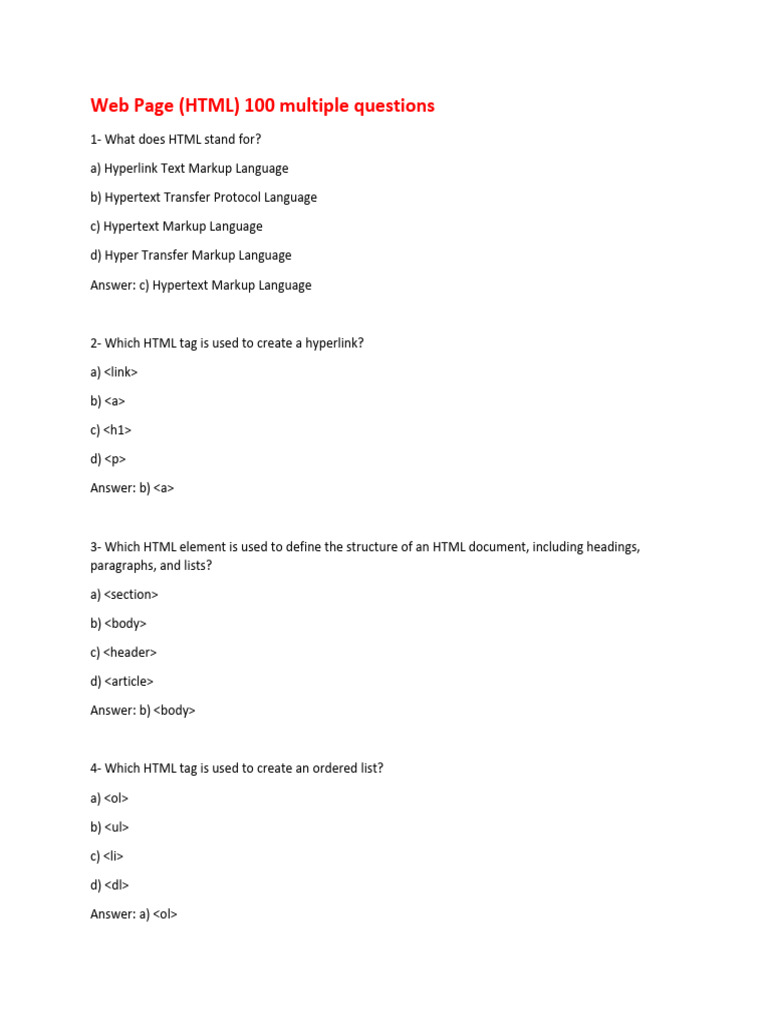 Wweb Page HTML Questions | Download Free PDF | Html | Hyperlink