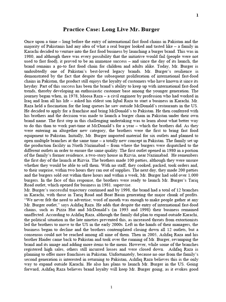 Practice Case | PDF | Fast Food | Hamburgers