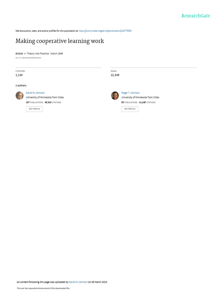 Making - Cooperative - Learning - Work - Johnson and Johnson | PDF | Computers