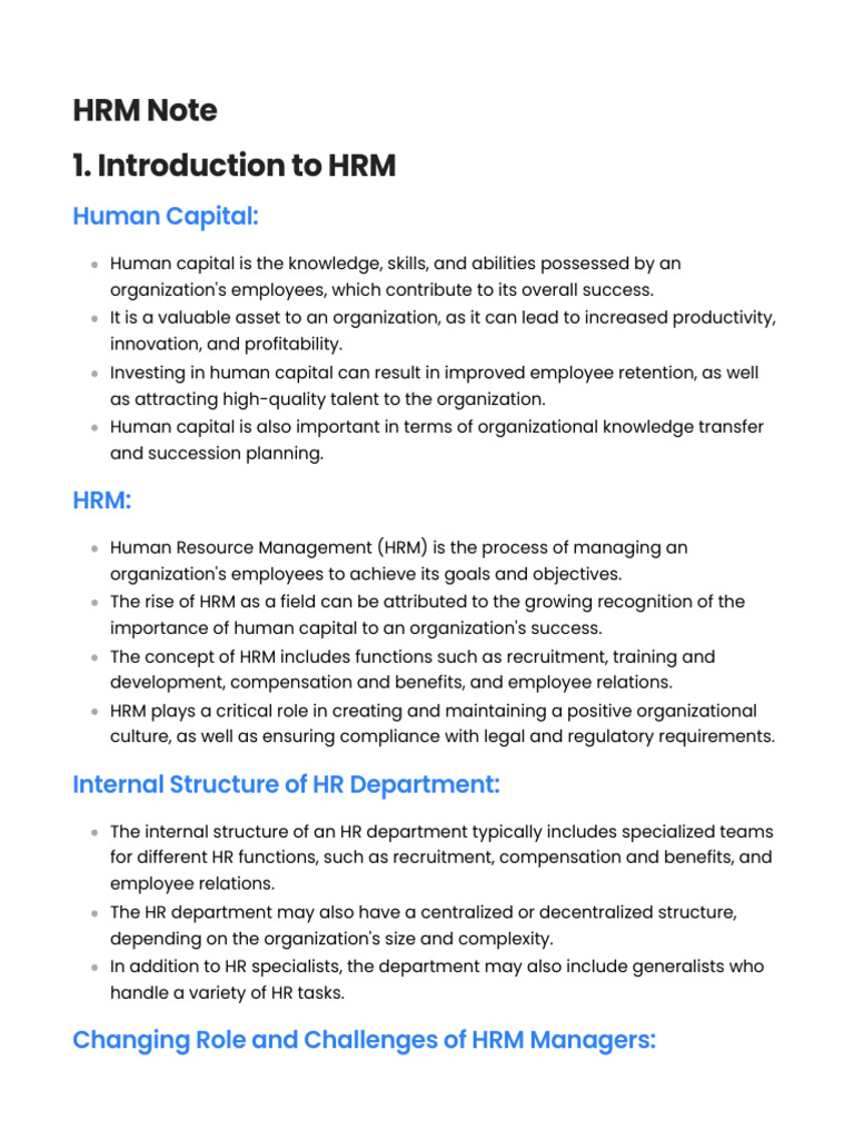 HRM Note | PDF | Human Resource Management | Performance Appraisal
