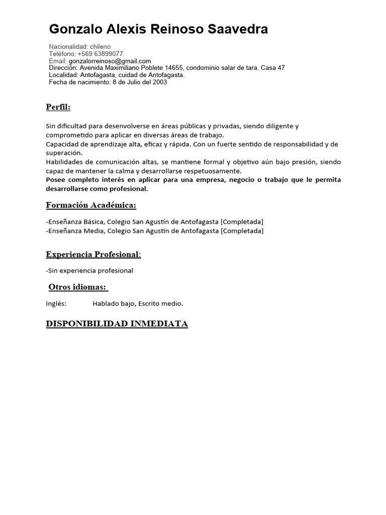Curriculum Vitae Gonzalo Reinoso | PDF | Salud y bienestar