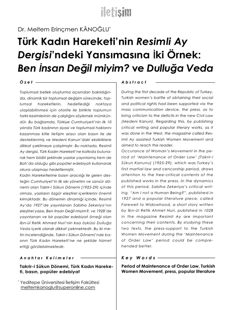 T - RK Kad - N Hareketi'nin Resimli Ay Dergisi'ndeki Yans - Mas - Na - Ki - Rnek - Ben - Nsan de ...