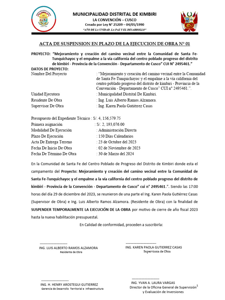 Acta de Paralizacion Temporal | PDF