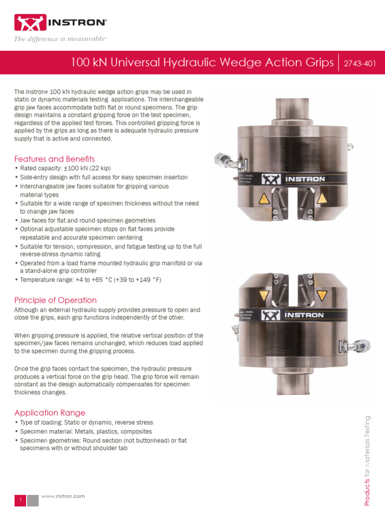 100 KN Universal Hydraulic Wedge Action Grips 2743401 | PDF | Force ...