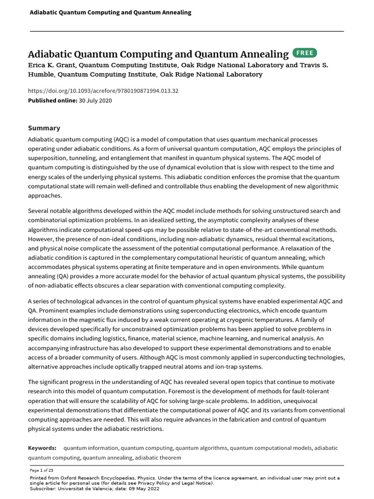 Adiabatic Computing | PDF | Quantum Computing | Quantum Mechanics