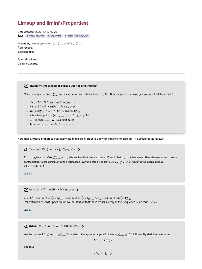 Limsup and Liminf (Properties) | PDF | Mathematical Relations | Functions And Mappings