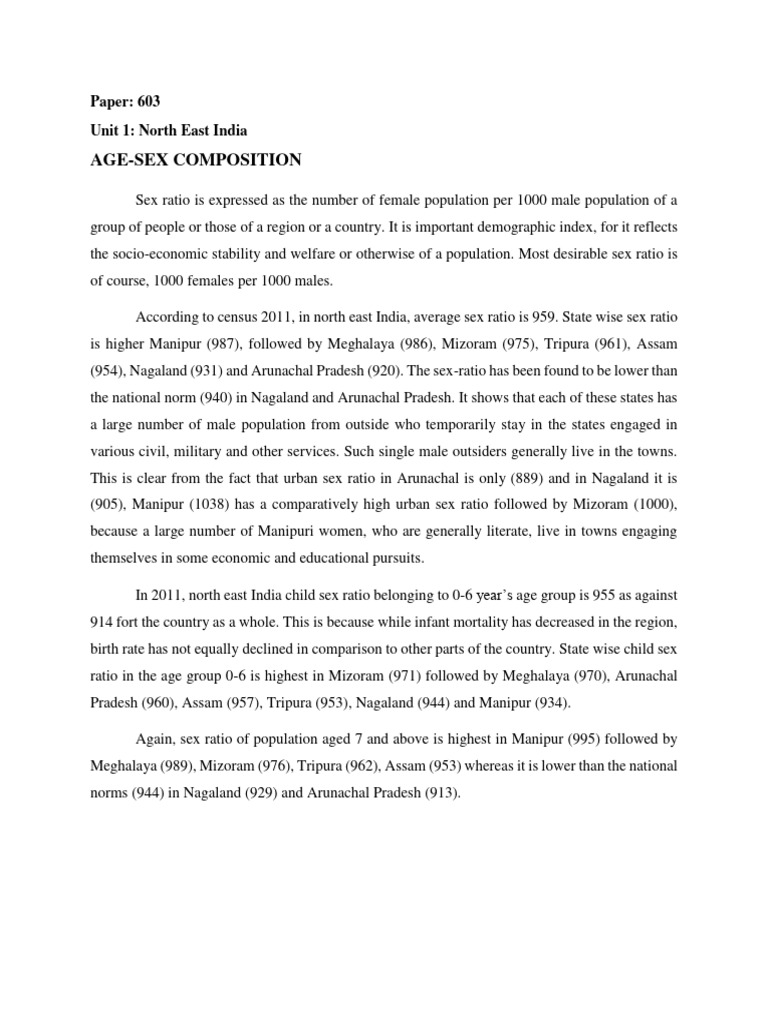 Sex Ratio Trends in Northeast India | PDF