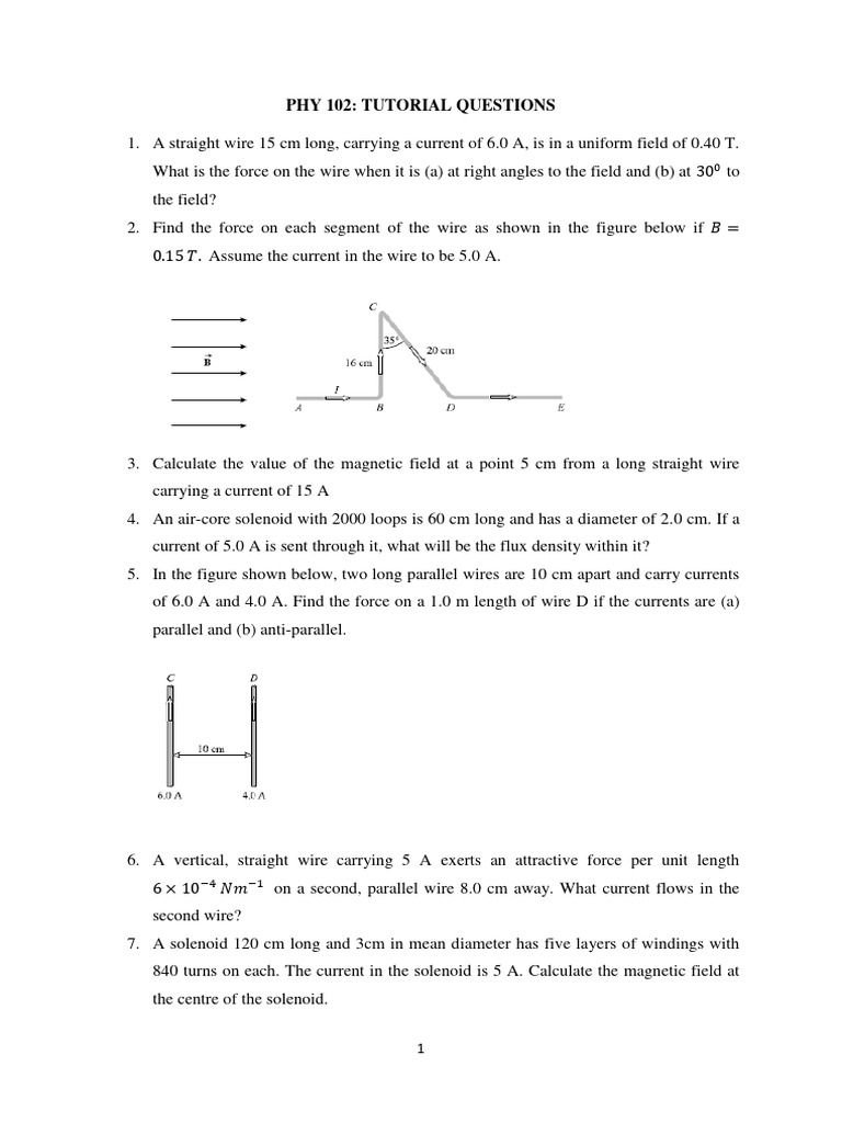 PHY 102 TUTORIAL QUESTIONS | PDF