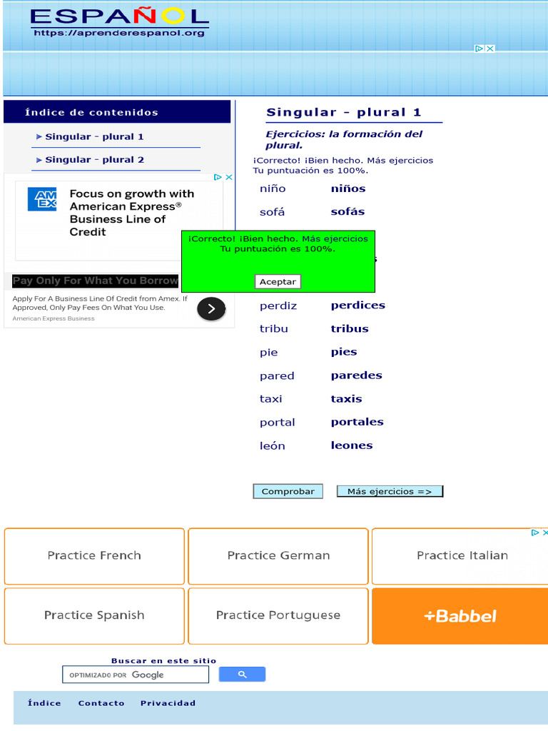 Singular y Plural 1 - Ejercicios | PDF