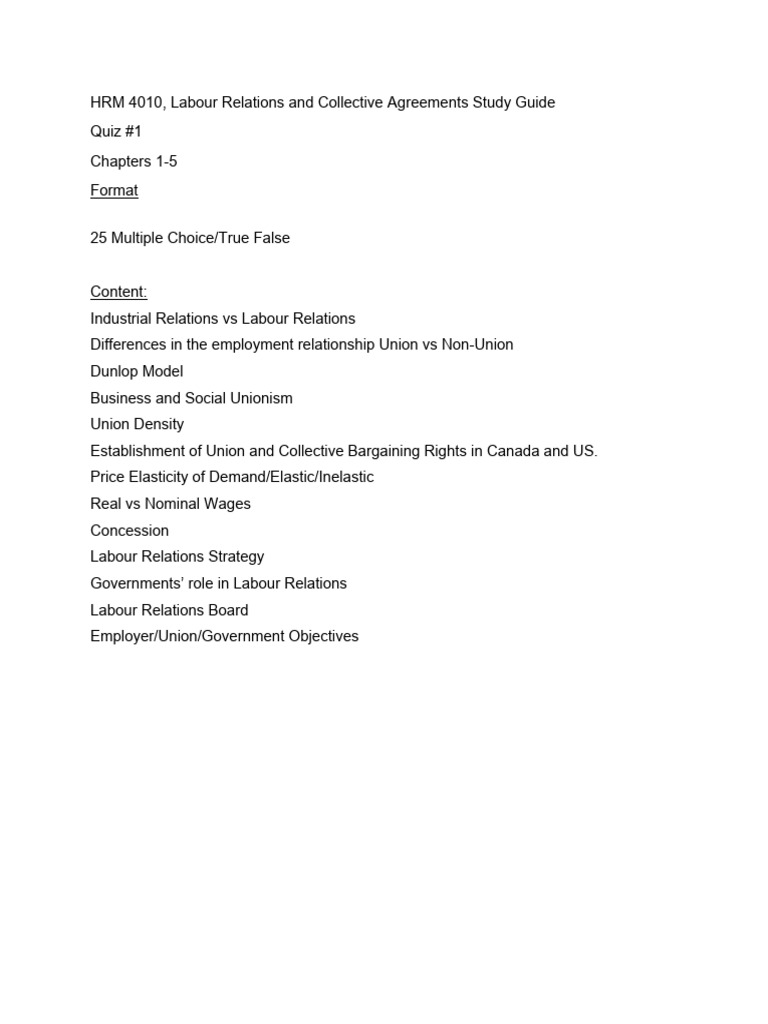 Labour Relations Quiz Study Guide | PDF | Career & Growth