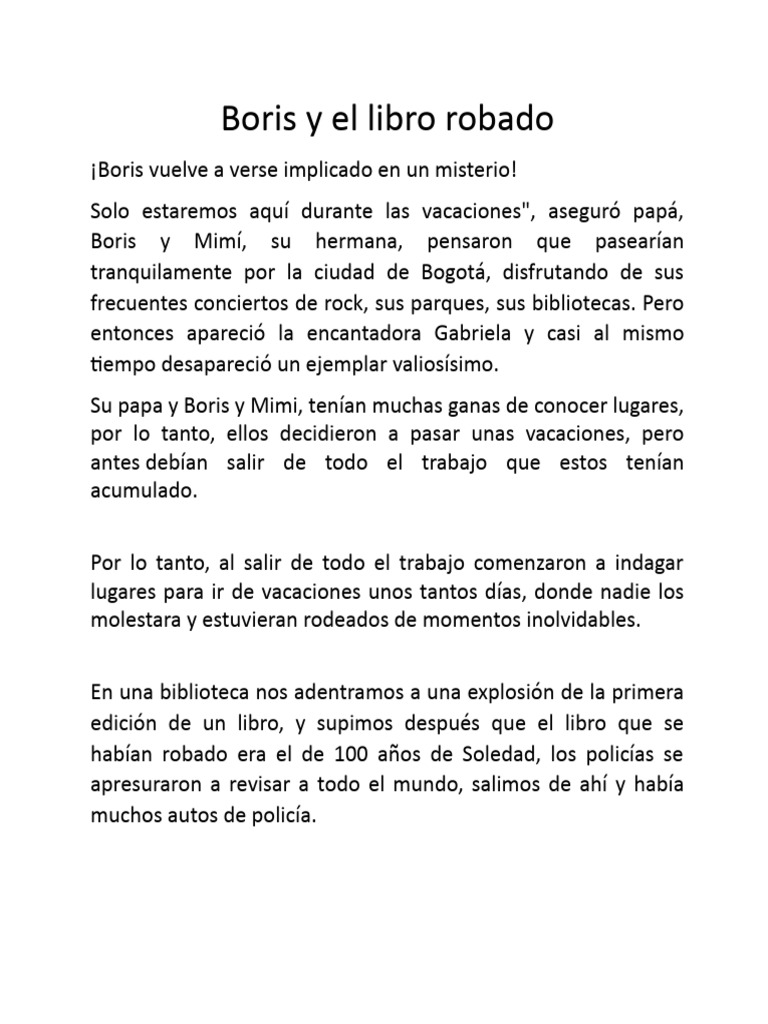 Boris y El Libro Robado Resumen | PDF