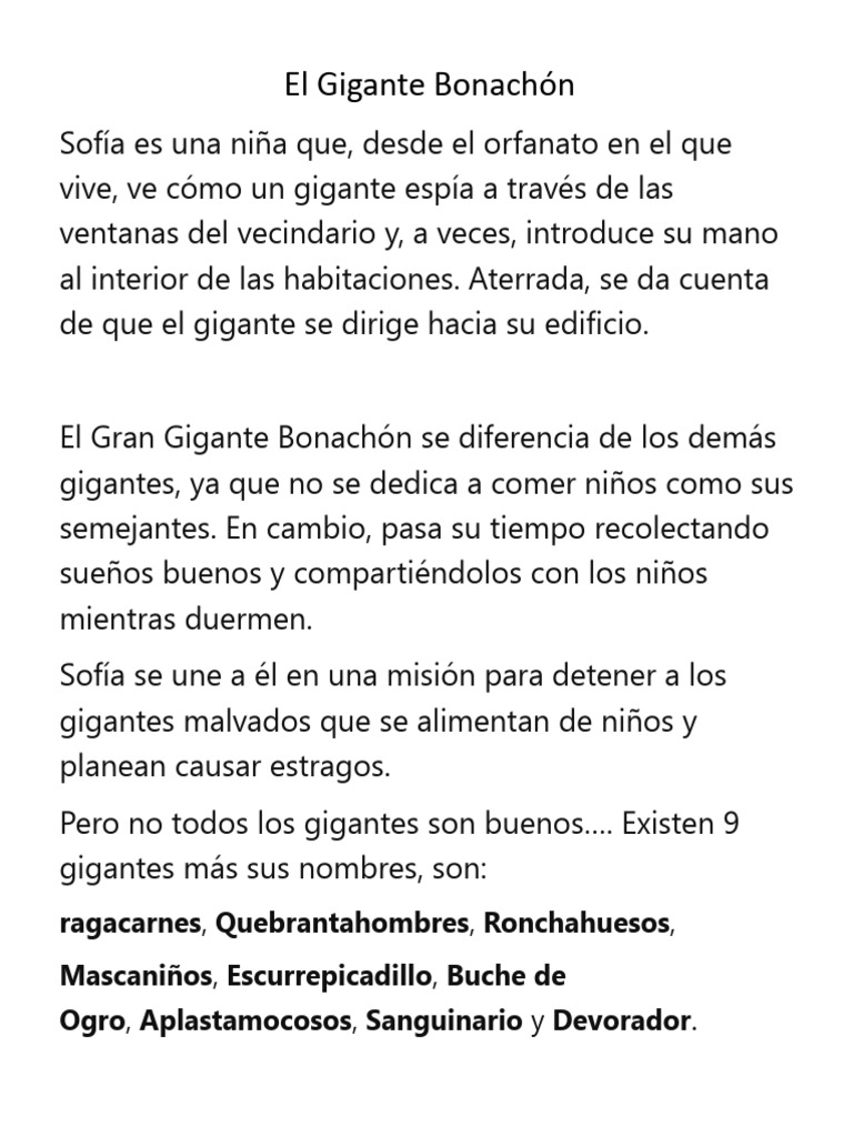 Resumen El Gigante Bonachón | PDF