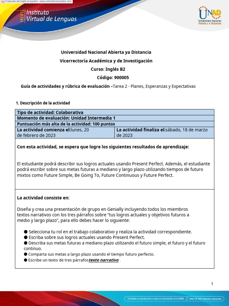 Activity Guide and Evaluation Rubric - Unit 1 - Task 2 - Plans, Hopes ...