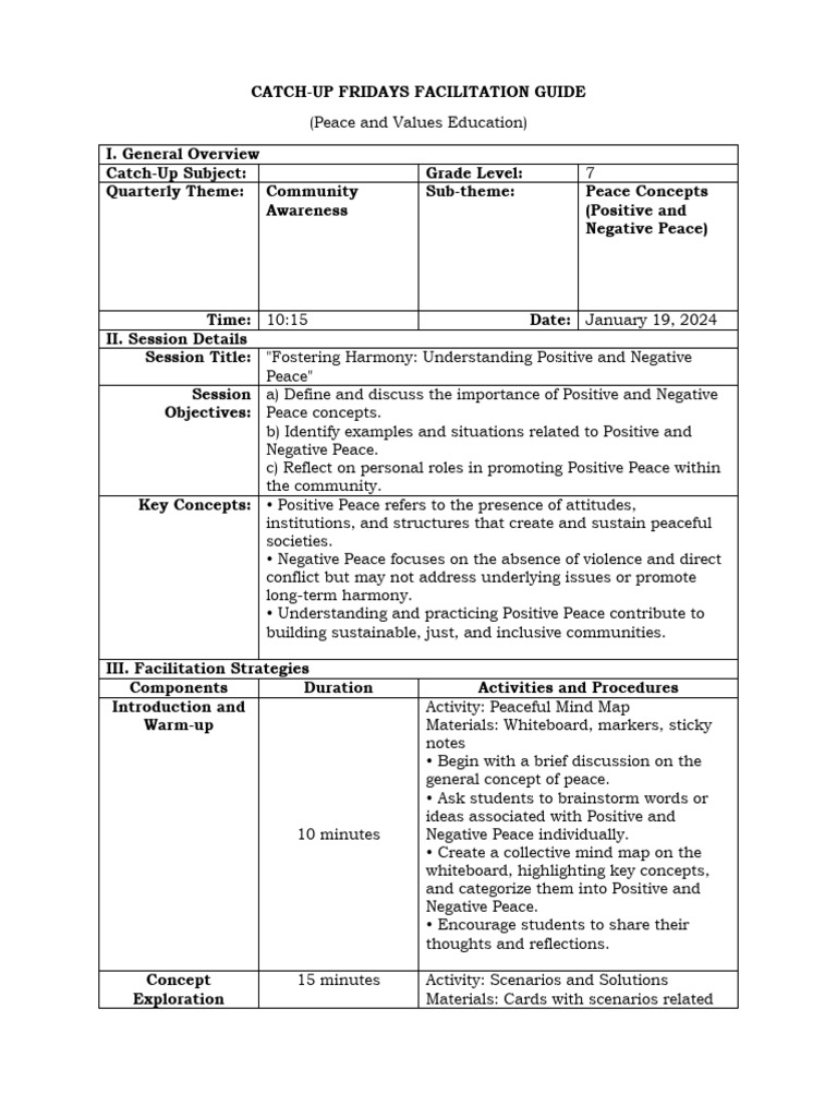 Peace and Values Education - Grade 7 | PDF | Peace | Concept
