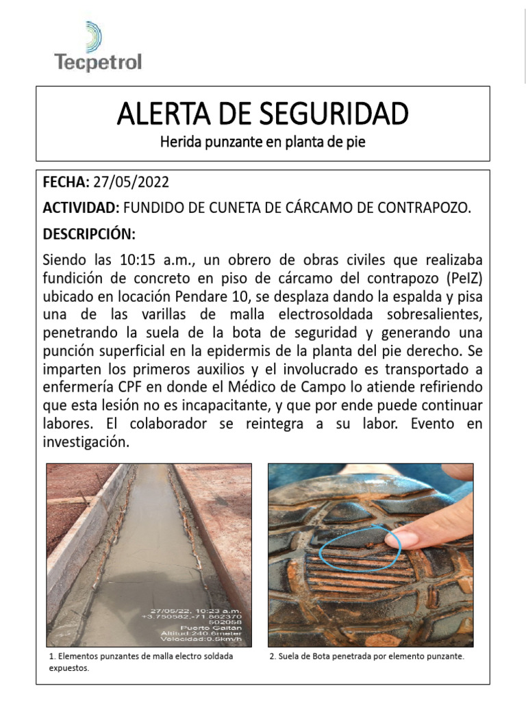 Alerta Seguridad (Herida Punzante en Planta de Pie) | PDF