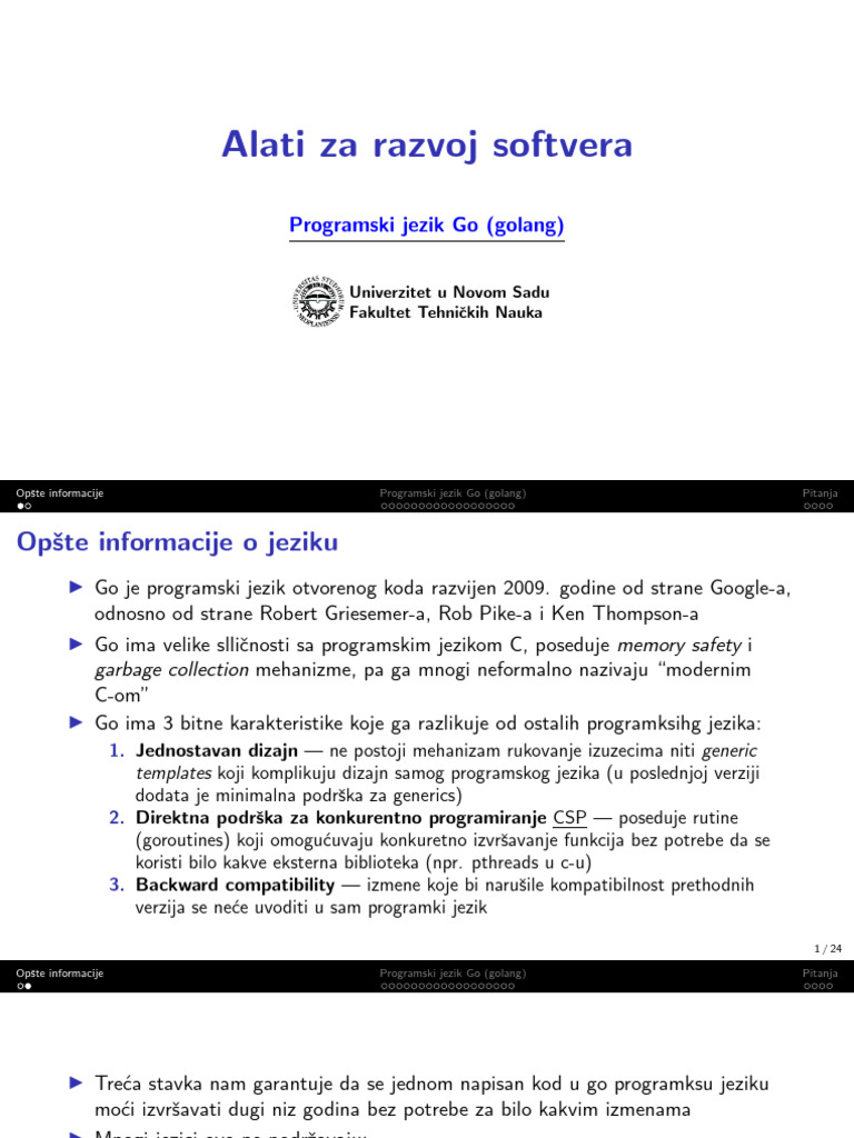 Predavanje 1 - Programski Jezik Go | PDF