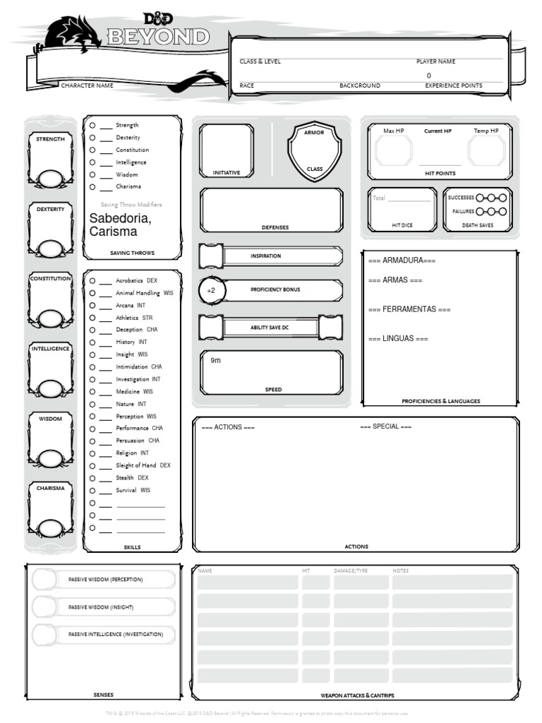 Ficha Editável Vazia | PDF | Dungeons & Dragons | Role Playing Games