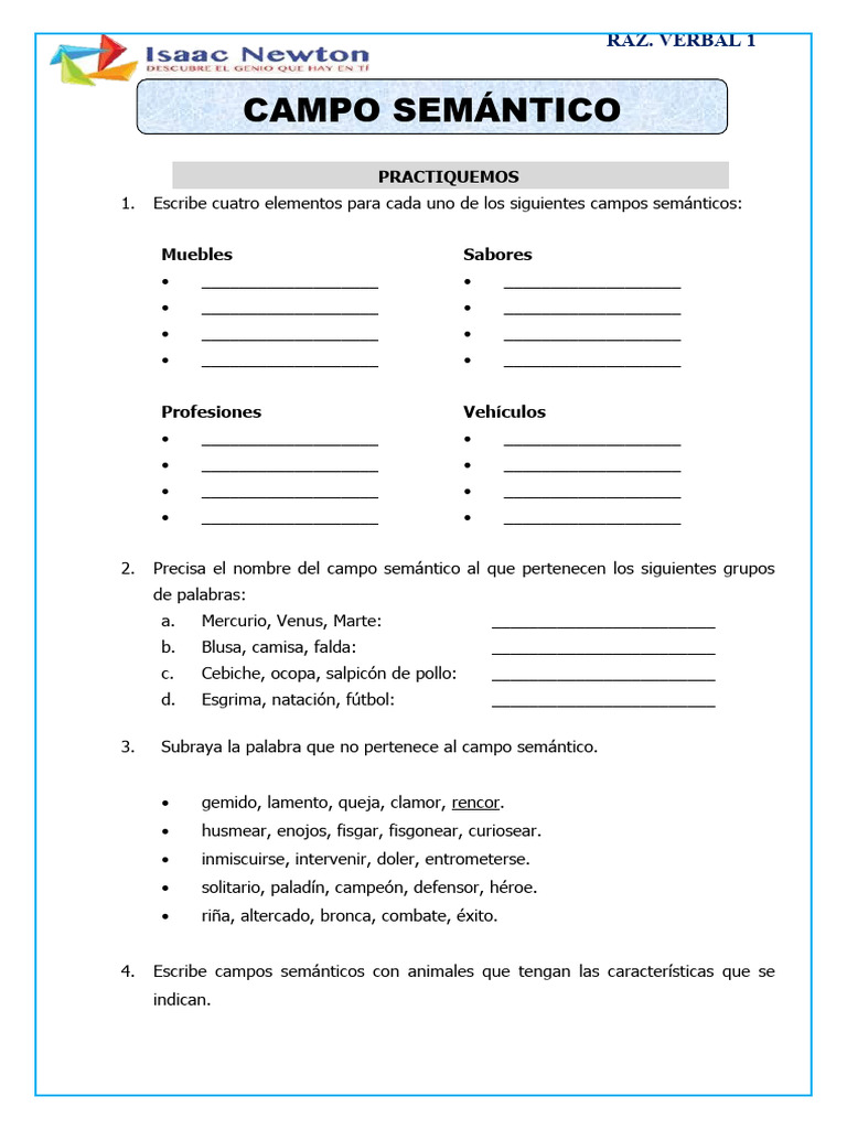 Ejercicios de Campo Semántico | PDF