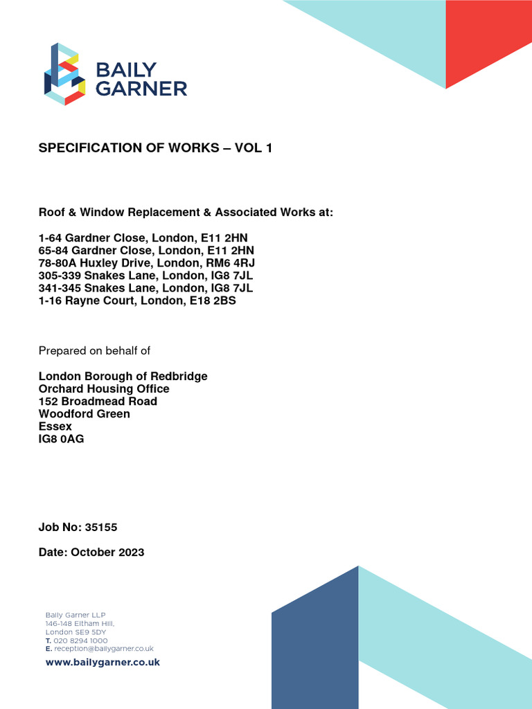2023-10-13 LBR Lot 2 Captial Works Roof & Window Replacement - SOW Vol 1 - Signed | PDF ...