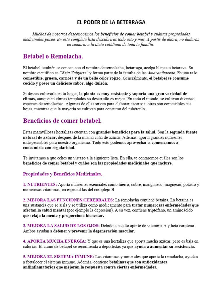 Beneficios de La Beterraga | Descargar gratis PDF | Comida y bebida ...
