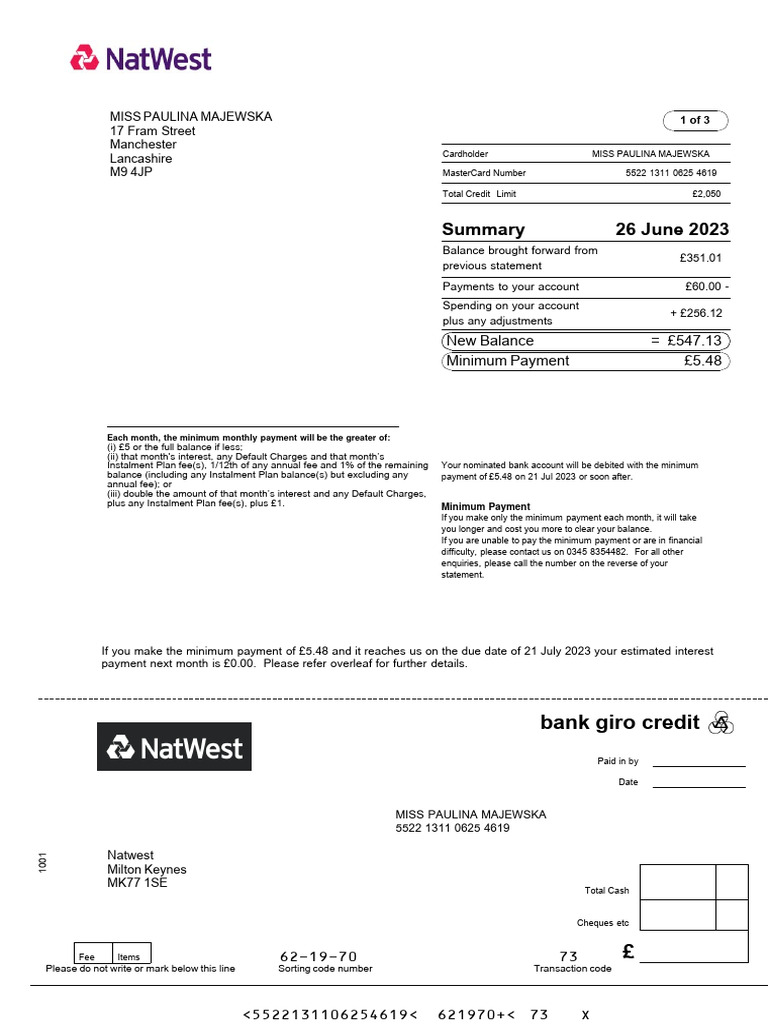 NatWest Statement | PDF | Payments | Credit Card NatWest Statement | PDF | Payments | Credit Card