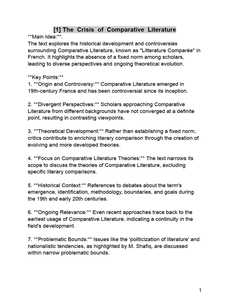 Summarize of Comparative Literature | PDF | Intertextuality | Interdisciplinarity
