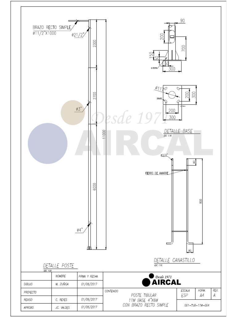 Poste Tubular 11m Con Brazo Recto Simple Soldado | PDF