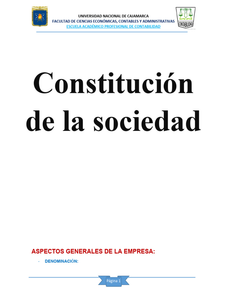 Constitución de Sociedad | PDF | Sociedad de responsabilidad limitada | Contabilidad