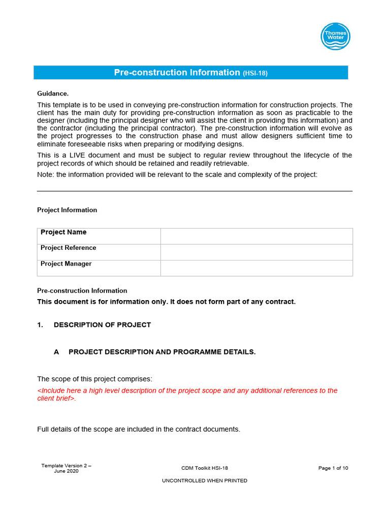 3 Pre Construction Information (HSI 18) | PDF | Occupational Safety And Health | Dangerous Goods