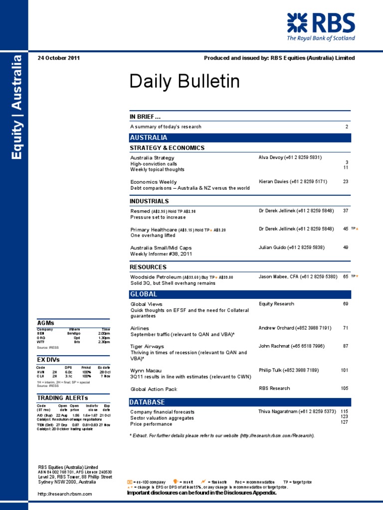 Daily Bulletin: Australia | PDF | Insurance | Euro