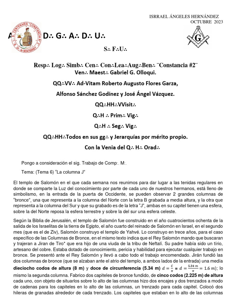 TEMA 6 La Columna J | Descargar gratis PDF | Masonería | Universo