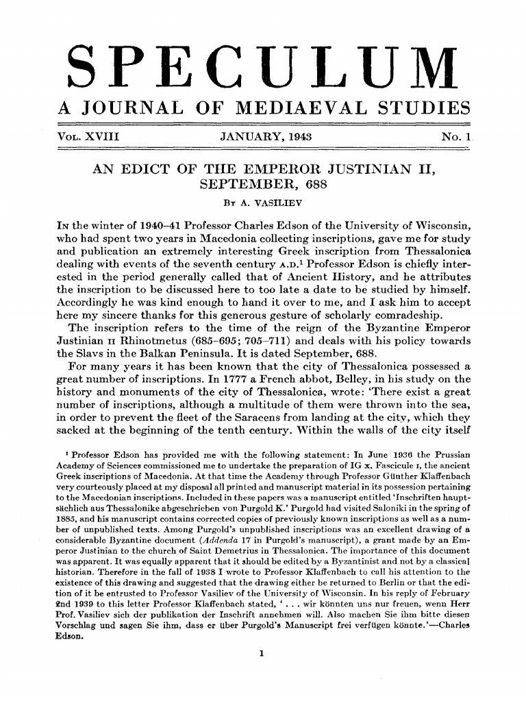 A.Vasiliev-An Edict of The Emperor Justinian II 688 | PDF | Epigraphy ...