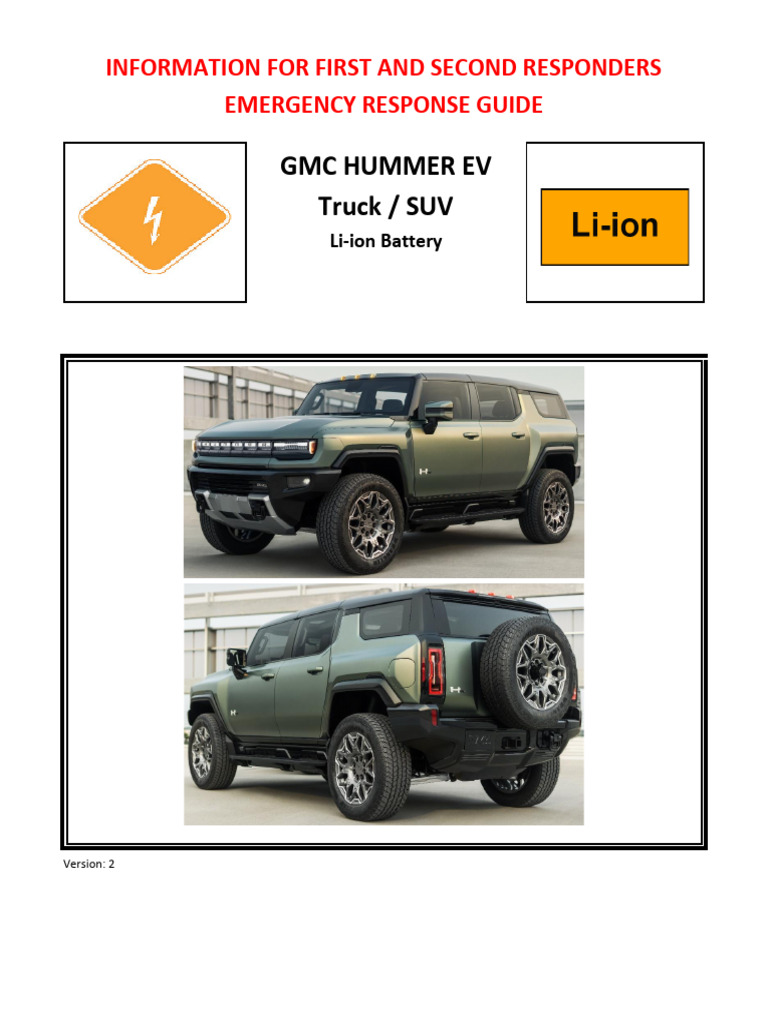 GMC Hummer EV SUV 2024 Emergency Response Guide - English | PDF | High ...