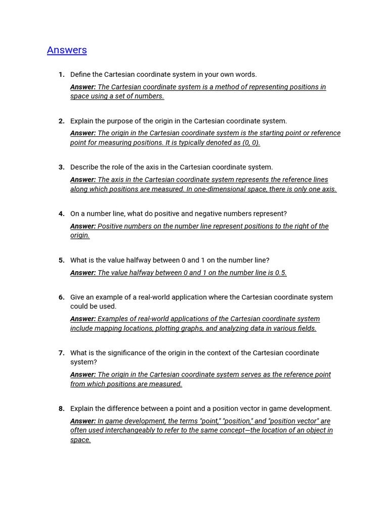 Section 1-1 - Cartesian Coordinates - Answers | PDF | Cartesian ...