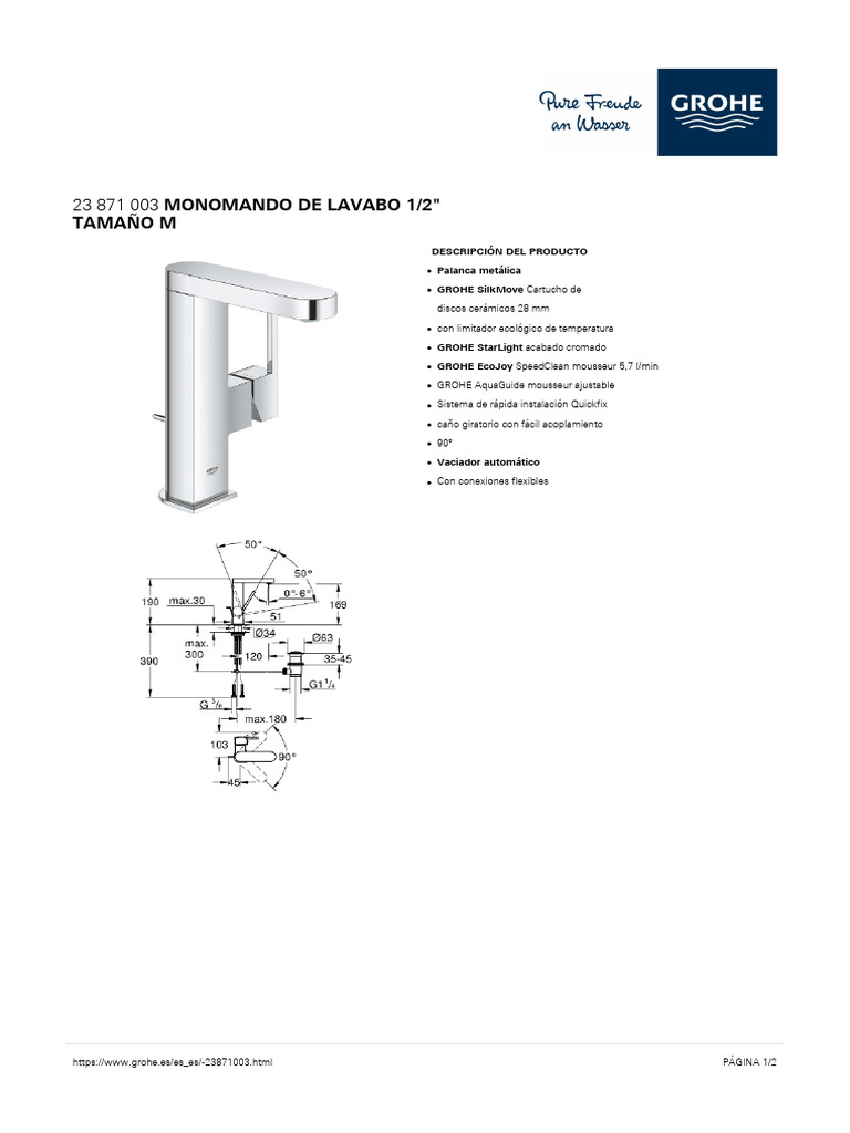 GROHE Specification Sheet 23871003 | PDF