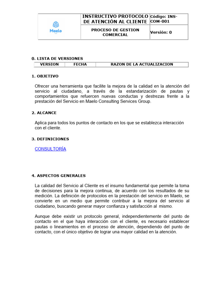 Instructivo de Protocolo de Atención Al Cliente | PDF | Servicio al Cliente | Tecnología de ...